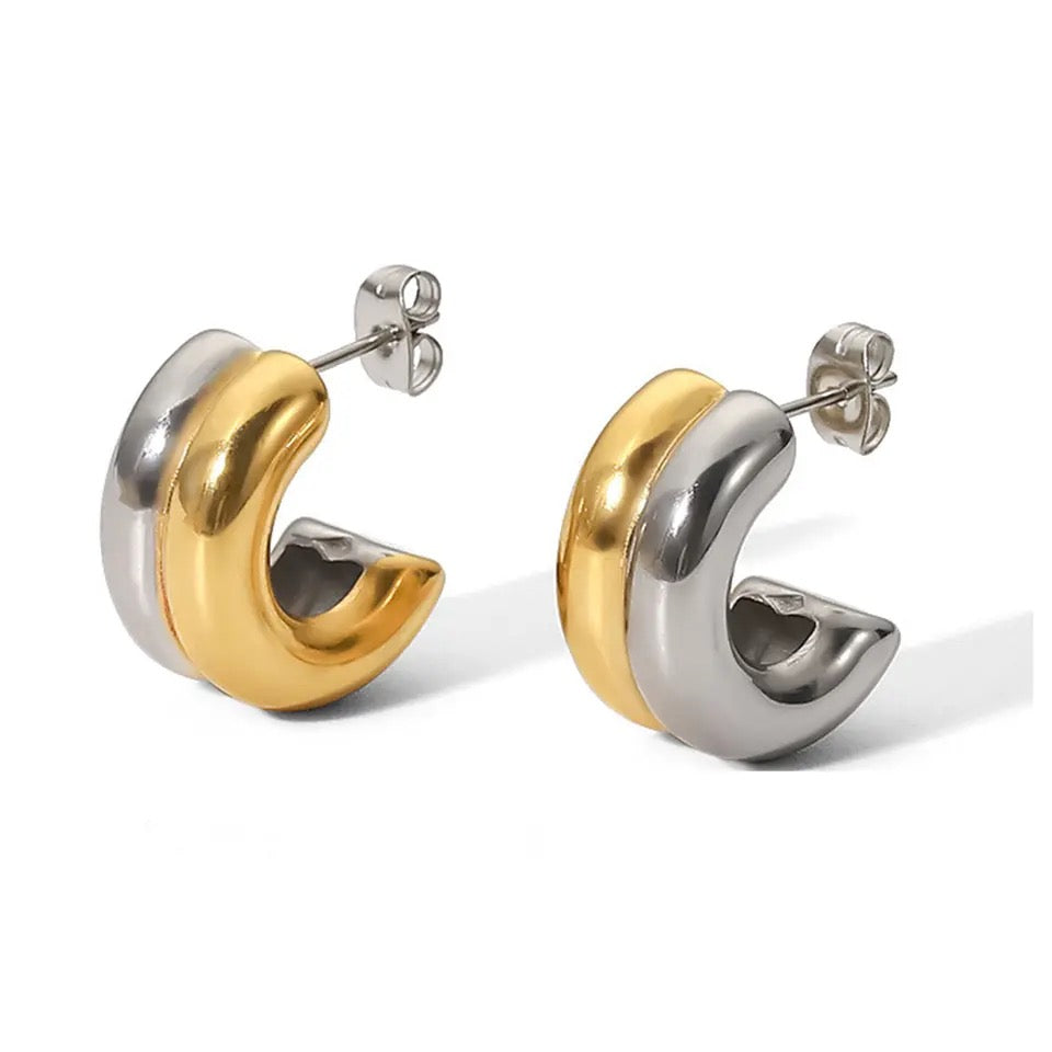 Gold and Silver Two-Tone Double Row Hoop Earrings – Zard Jewelry